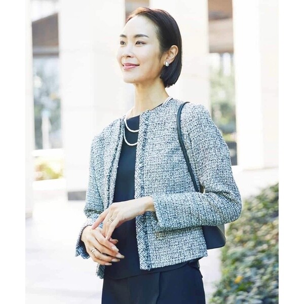 ミッシェルクラン（MICHEL ）/［セットアップ対応/洗える］ノーカラーツイードジャケット