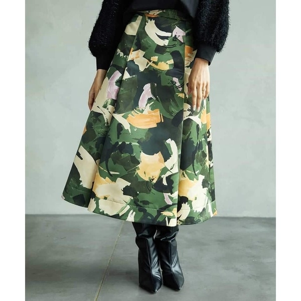 ミッシェルクラン（MICHEL ）/[セットアップ対応]モダンフラワープリントタックフレアスカート