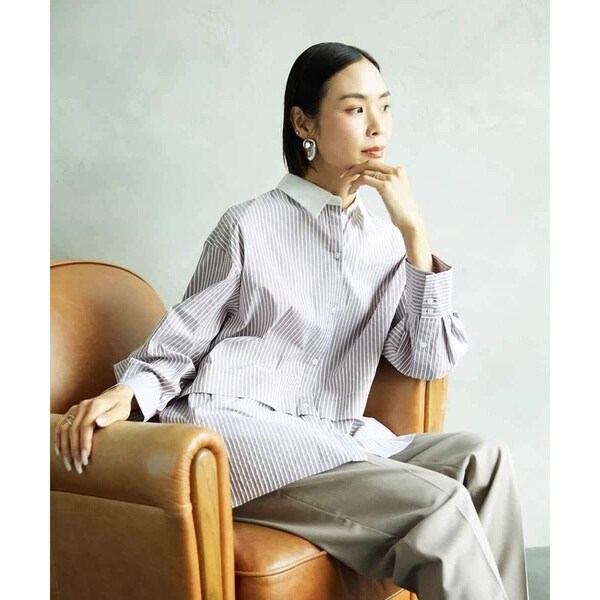 ミッシェルクラン（MICHEL ）/[2WAY]クレリックオーバーサイズストライプシャツ