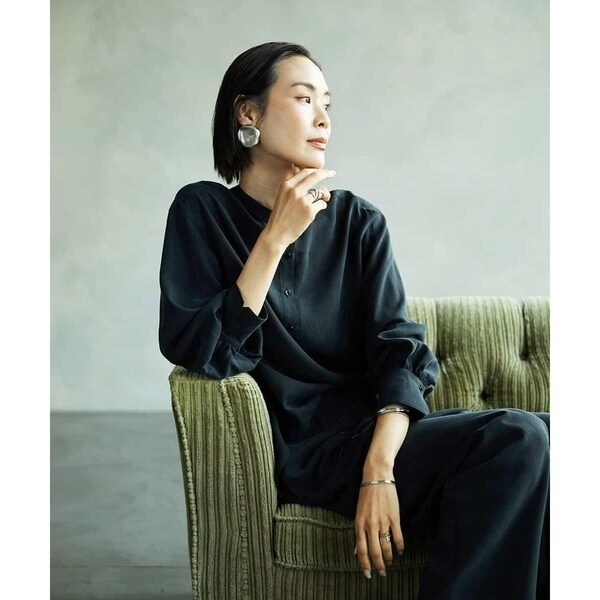 ミッシェルクラン（MICHEL ）/[セットアップ対応]バンドカラーロングシャツブラウス