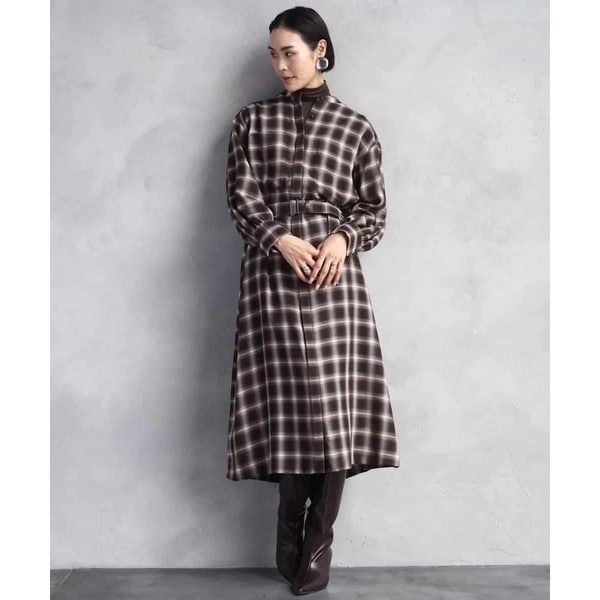 ミッシェルクラン（MICHEL ）/バンドカラーチェックシャツワンピース