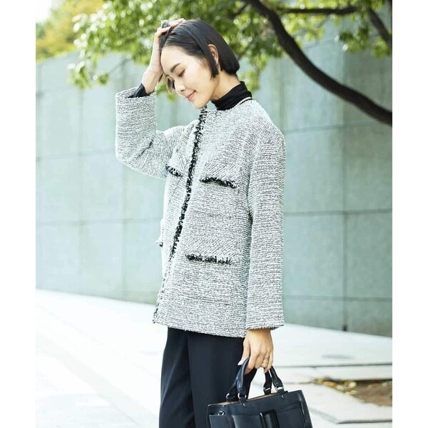 【NEW】ミッシェルクラン（MICHEL ）/[セットアップ対応]ファンシーツイードロングジャケット