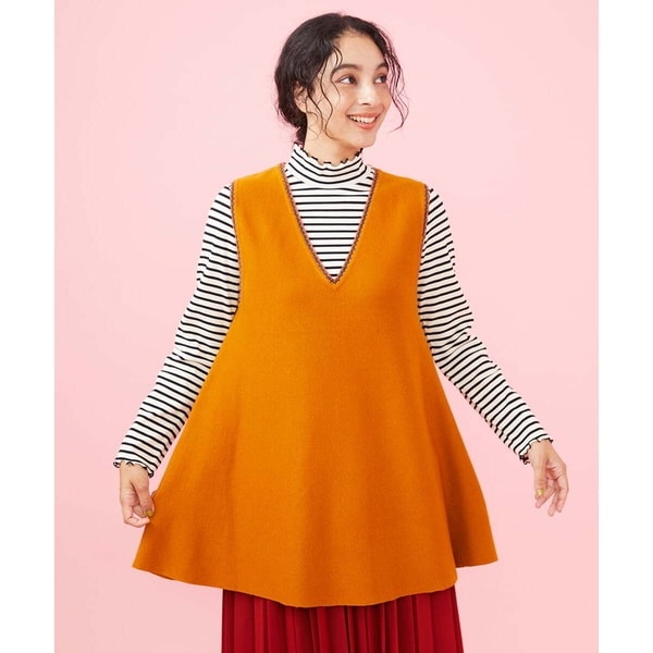 ホコモモラ（JOCOMOMOLA）/Taza 配色フレアニットベスト