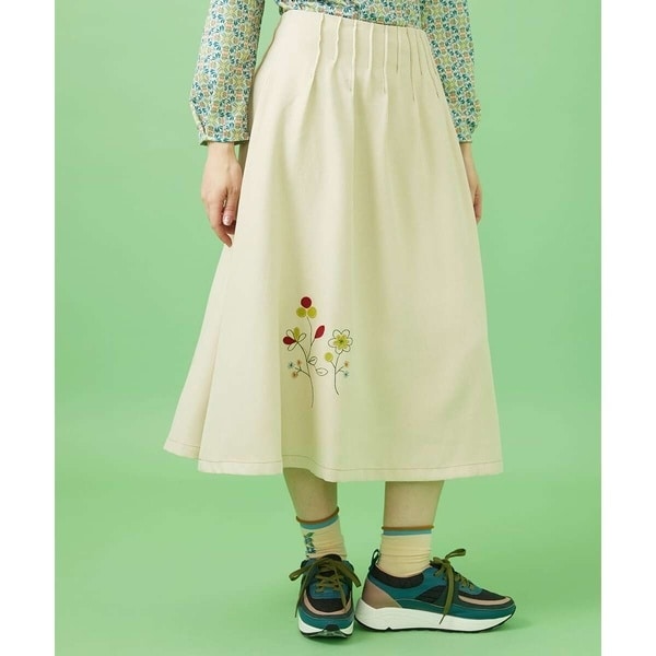 ホコモモラ（JOCOMOMOLA）/フラワー刺繍 ピーチ起毛ピンタックスカート