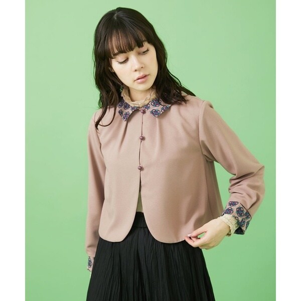 ホコモモラ（JOCOMOMOLA）/Rosa salmon フラワー刺繍ショート丈ジャケット