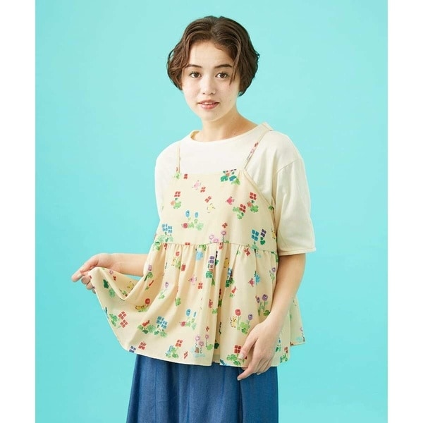 ホコモモラ（JOCOMOMOLA）/Verde pera プリントバックリボンキャミソール