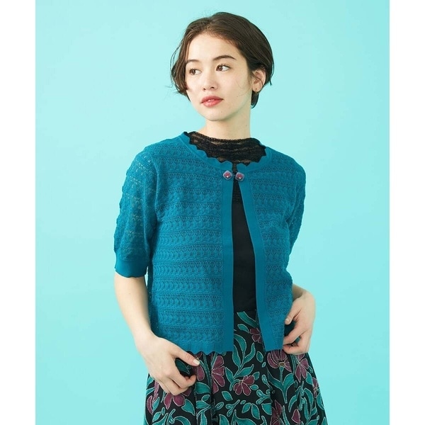 ホコモモラ（JOCOMOMOLA）/柄編み半袖カーディガン