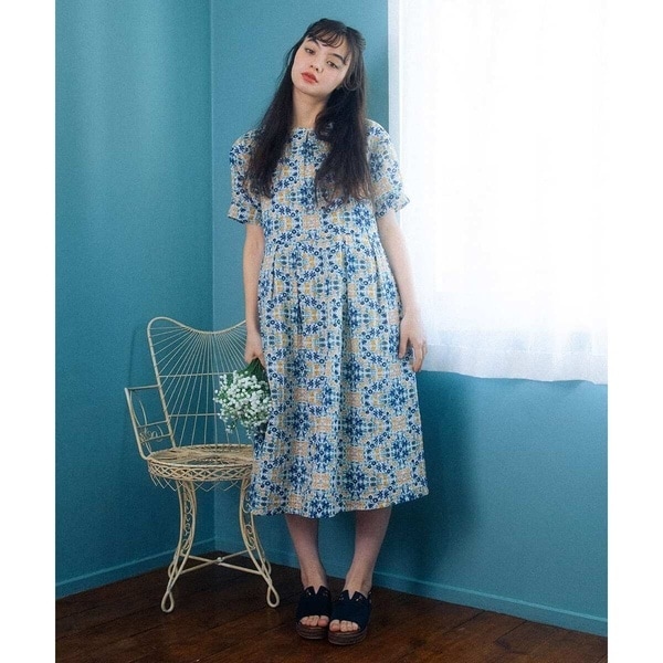 ホコモモラ（JOCOMOMOLA）/【日本製】Rosa flamenco フラワープリントタックワンピース