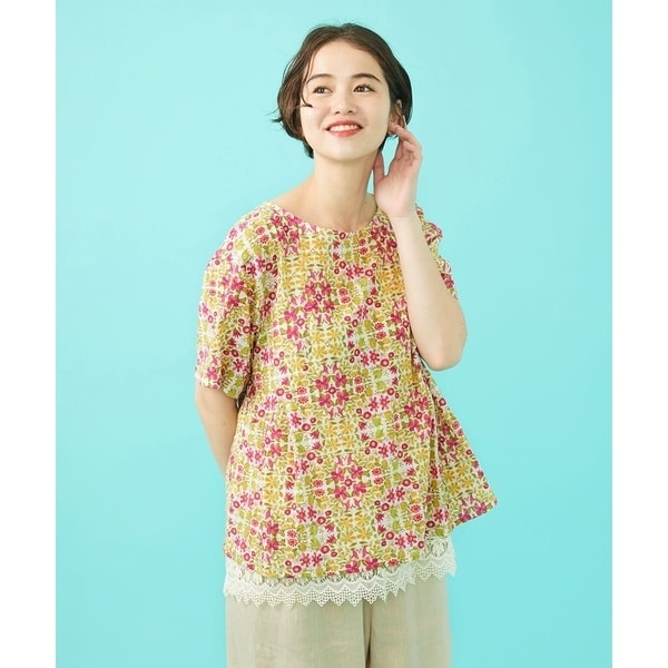 ホコモモラ（JOCOMOMOLA）/【日本製】Rosa flamenco フラワープリントタックブラウス