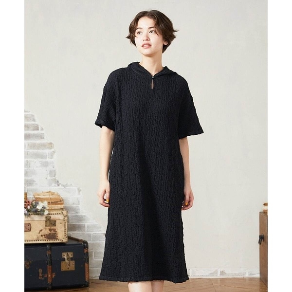 ホコモモラ（JOCOMOMOLA）/シャーリングカットソーフード付きワンピース