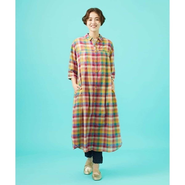 ホコモモラ（JOCOMOMOLA）/ウェーブドビーチェックシャツワンピース
