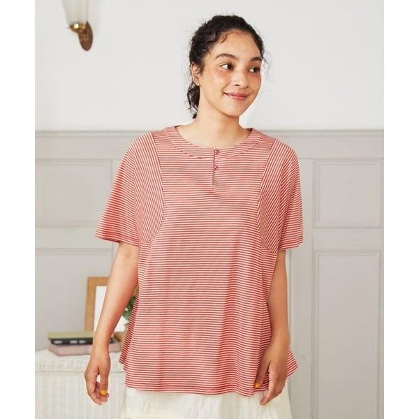 ホコモモラ（JOCOMOMOLA）/【接触冷感】Una ola ボーダージャカードカットソー