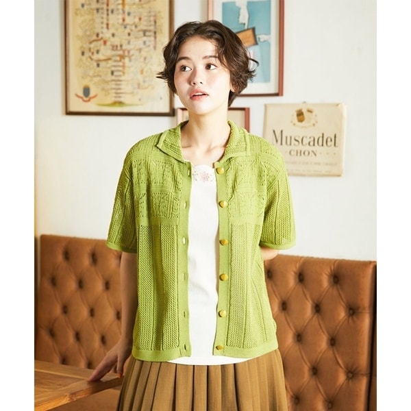 ホコモモラ（JOCOMOMOLA）/Jaula  襟付き透かし編みカーディガン