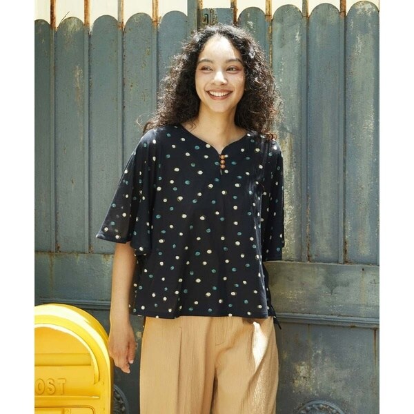 ホコモモラ（JOCOMOMOLA）/【接触冷感】Charco ドットドロストカットソー