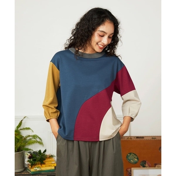 ホコモモラ（JOCOMOMOLA）/Rompecabezas パッチワーク切り替えカットソー