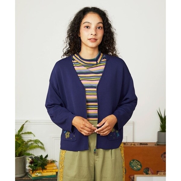 ホコモモラ（JOCOMOMOLA）/Flor Alta フラワー刺繍ジップカーディガン