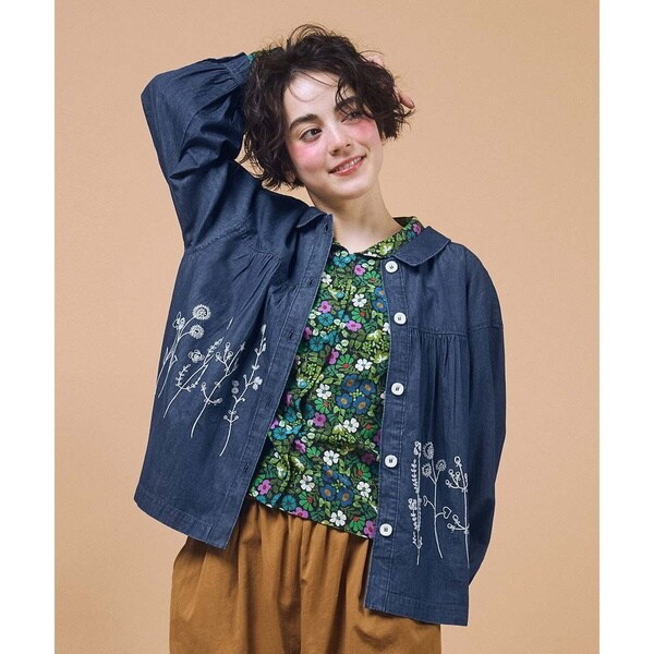 ホコモモラ（JOCOMOMOLA）/Jardines コード刺繍デニムブラウス