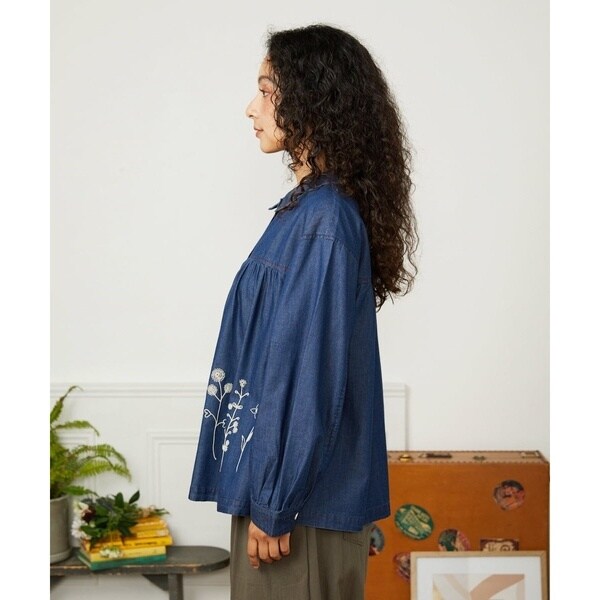 ホコモモラ（JOCOMOMOLA）/Jardines コード刺繍デニムブラウス