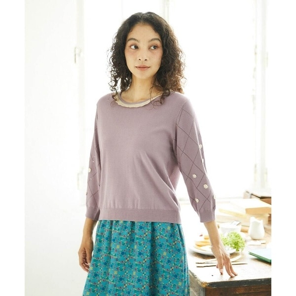 ホコモモラ（JOCOMOMOLA）/Encaje フラワーレースニットプルオーバー