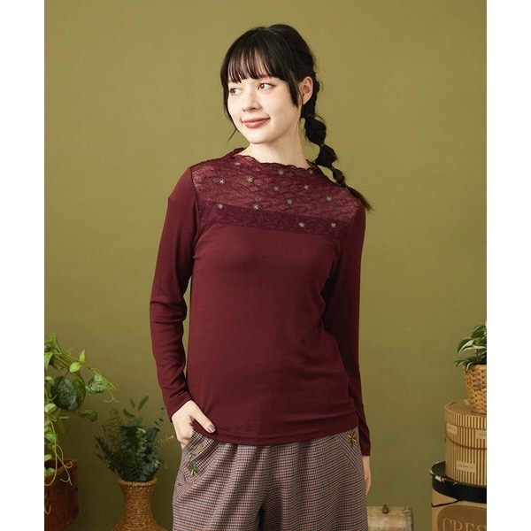 ホコモモラ（JOCOMOMOLA）/レーヨンベアフライス レース切り替えカットソー