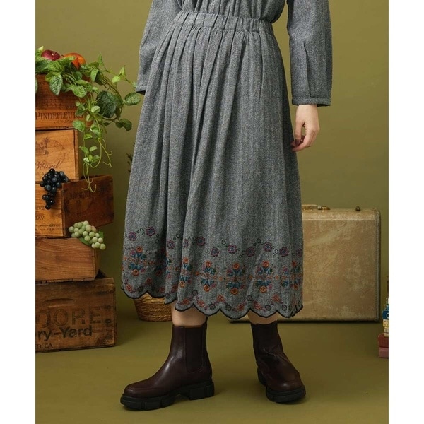 ホコモモラ（JOCOMOMOLA）/Cama de flores コットンヘリンボーンフレアスカート