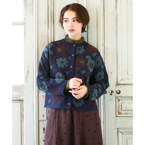 ホコモモラ（JOCOMOMOLA）/Flor suave フラワージャカードニットカーディガン