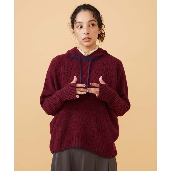 ホコモモラ（JOCOMOMOLA）/Vantana ケーブル編みフード付きニット