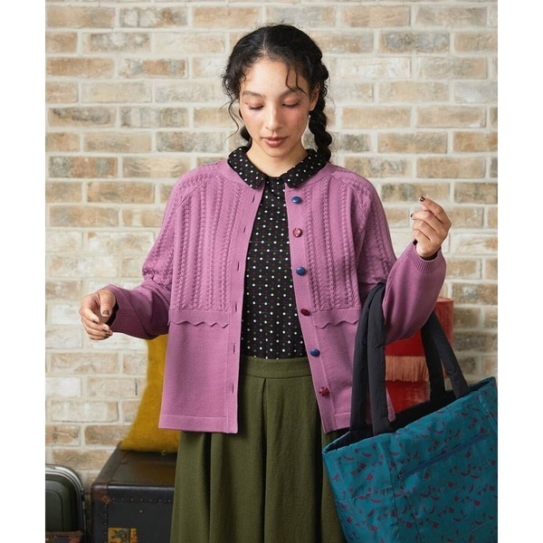 ホコモモラ（JOCOMOMOLA）/Feston スカラップニットカーディガン