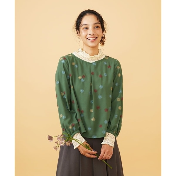 ホコモモラ（JOCOMOMOLA）/Estrella ハートネックフラワー刺繍ブラウス