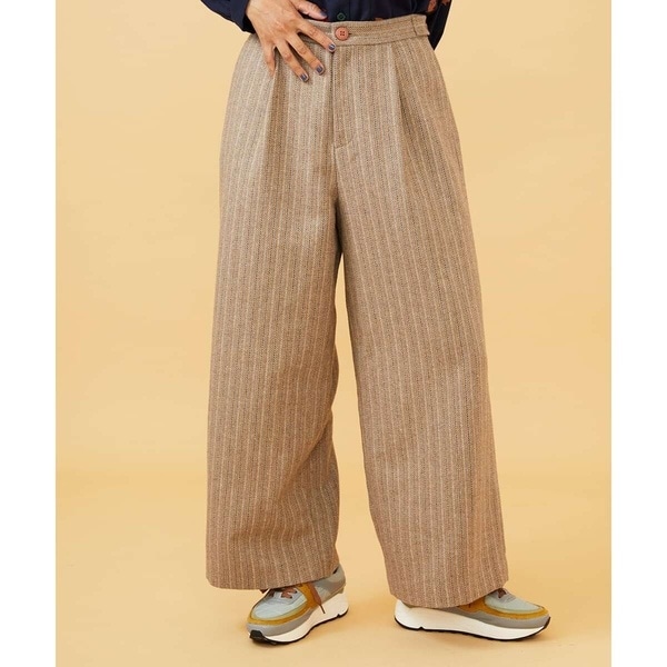 ホコモモラ（JOCOMOMOLA）/Huellas de aves  へリンボーンワイドストレートパンツ