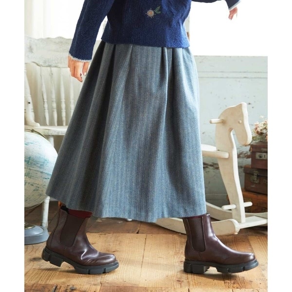 ホコモモラ（JOCOMOMOLA）/Huellas de aves へリンボーンタックフレアスカート