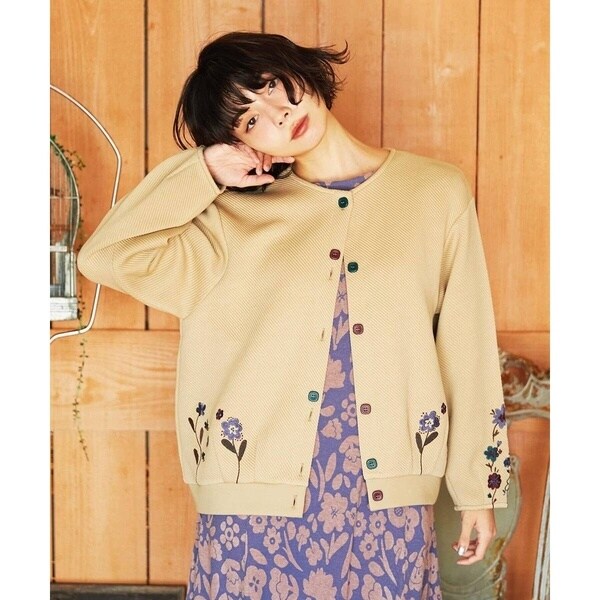 ホコモモラ（JOCOMOMOLA）/Florecer フラワー刺繍カットソーカーディガン