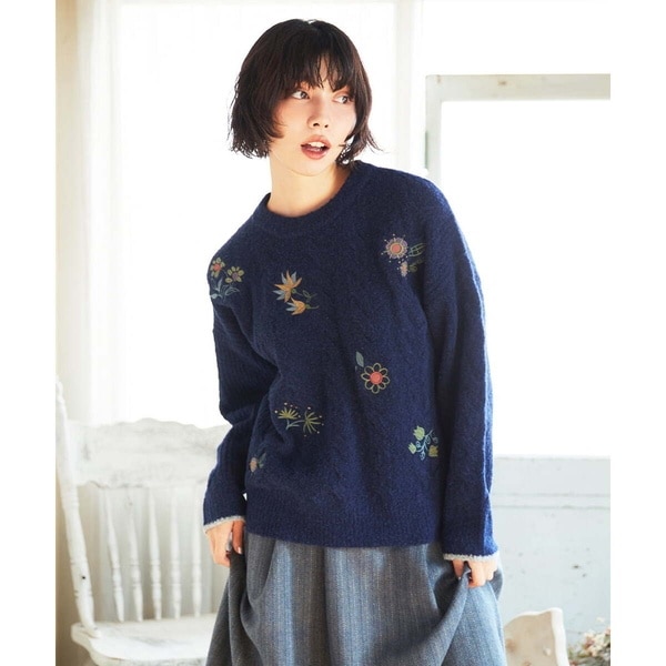 ホコモモラ（JOCOMOMOLA）/Calle de Bordadores フラワーモチーフニットプルオーバー
