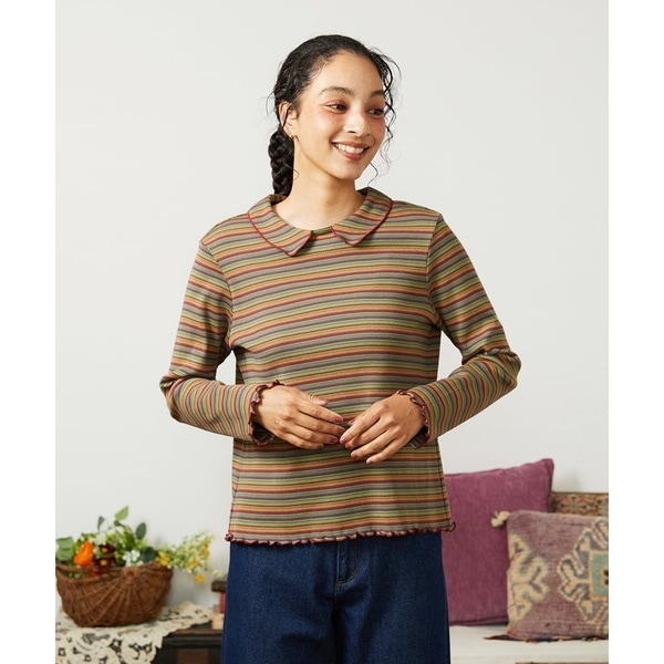 ホコモモラ（JOCOMOMOLA）/Dentado ボーダー襟付きカットソー