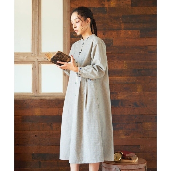 【NEW】ホコモモラ（JOCOMOMOLA）/Flor pequena チェックフラワー刺繍ワンピース