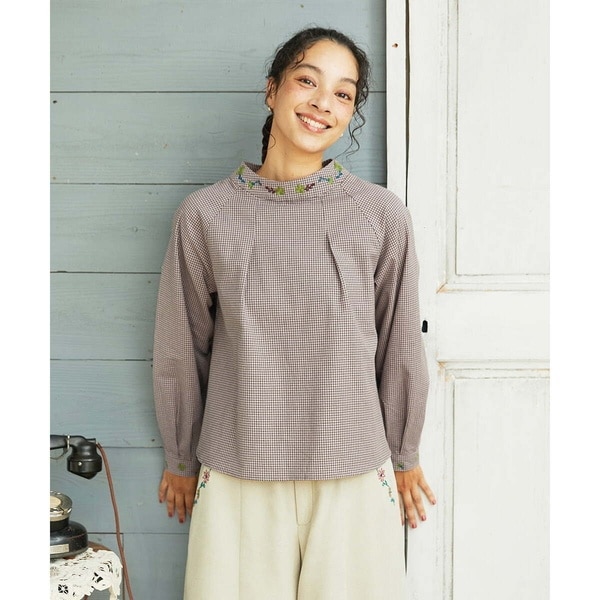 【NEW】ホコモモラ（JOCOMOMOLA）/【2WAY】Flor pequena チェックフラワー刺繍ブラウス