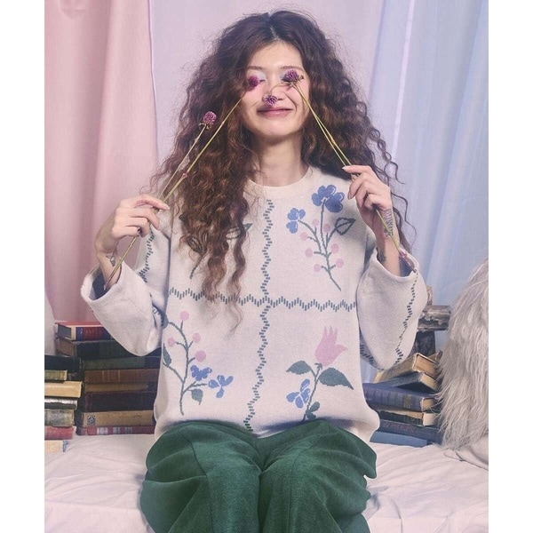 【NEW】ホコモモラ（JOCOMOMOLA）/El galgo フラワーモチーフニットプルオーバー