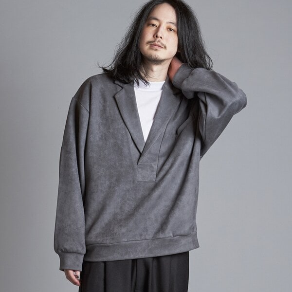 ノーアイディー（NO ID．）/フェイクスエードノッチドラペルPO(プルオーバー)