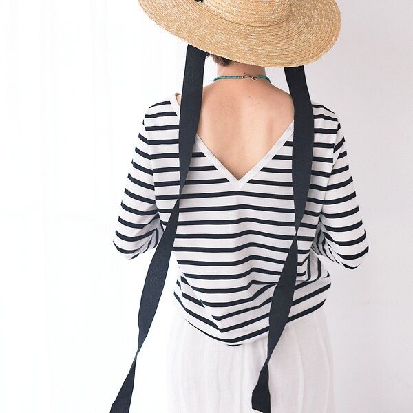 ルージュ・ヴィフ ラクレ（Rouge vif la cle）/バックVネック天竺ボーダープルオーバー