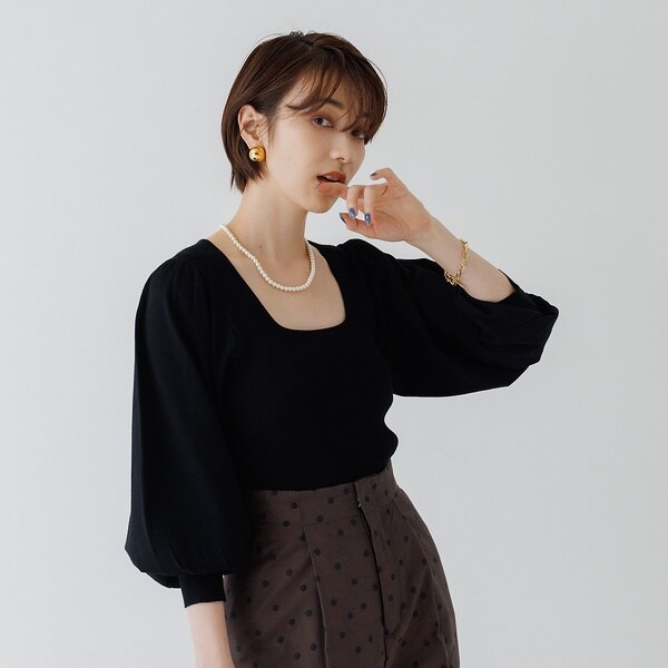 ルージュ・ヴィフ ラクレ（Rouge vif la cle）/パフスリーブスクエアネックニット