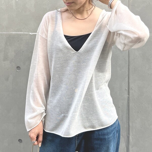 ルージュ・ヴィフ ラクレ（Rouge vif la cle）/シアーVネックラメプルオーバー