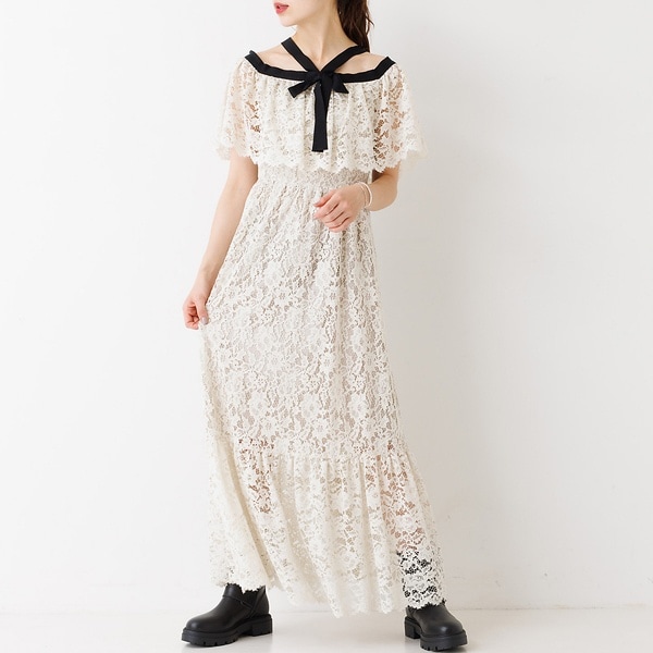 ルージュ・ヴィフ ラクレ（Rouge vif la cle）/バイカラーリボン レースワンピース