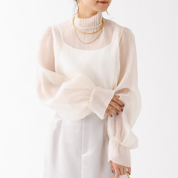 ルージュ・ヴィフ ラクレ（Rouge vif la cle）/プリーツネックシアーブラウス