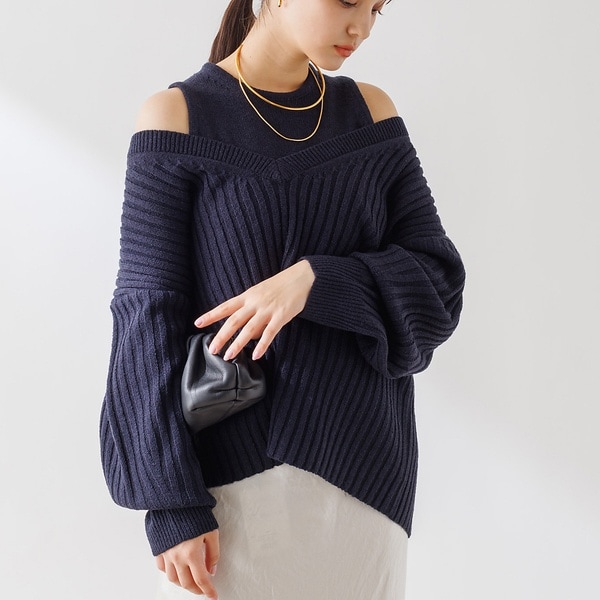 ルージュ・ヴィフ ラクレ（Rouge vif la cle）/Vネックリブニット アンサンブル