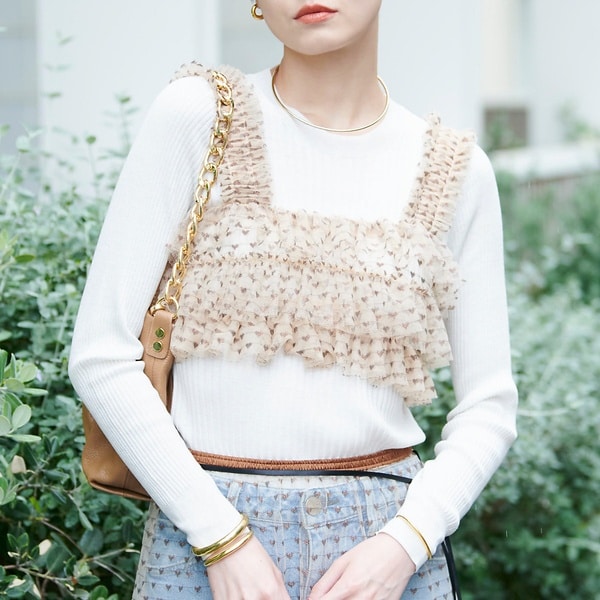 ルージュ・ヴィフ ラクレ（Rouge vif la cle）/スター＆ハート柄チュールフリルビスチェ