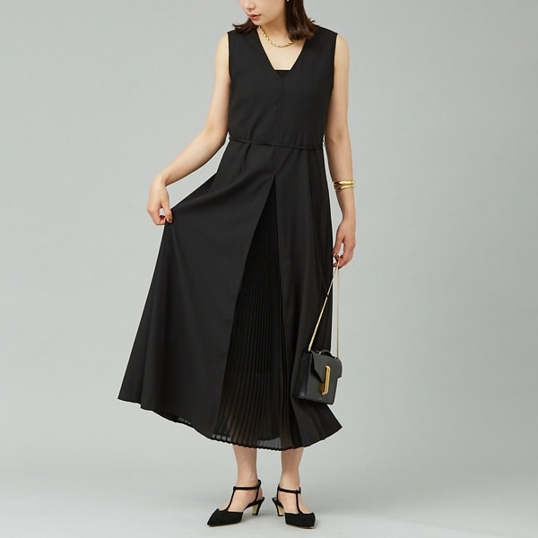 ルージュ・ヴィフ ラクレ（Rouge vif la cle）/ジョーゼットプリーツコンビワンピース