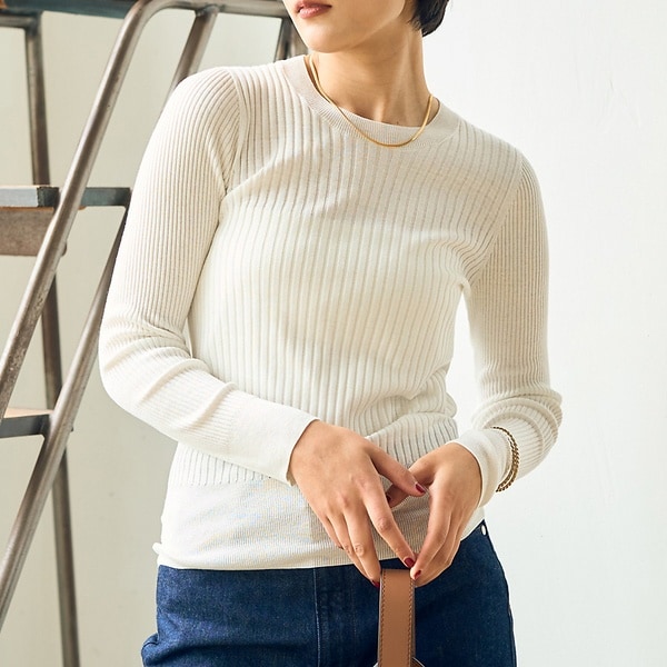 ルージュ・ヴィフ ラクレ（Rouge vif la cle）/シルク混ワイドリブプルオーバーニット