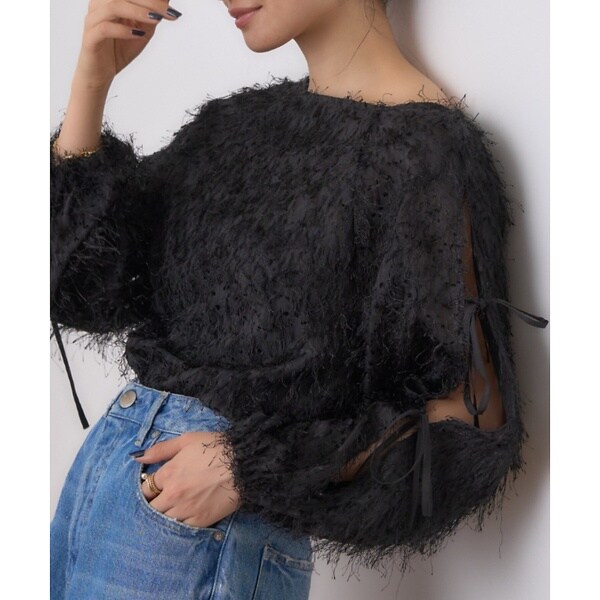 ルージュ・ヴィフ ラクレ（Rouge vif la cle）/フェザージャガードスリーブリボンブラウス