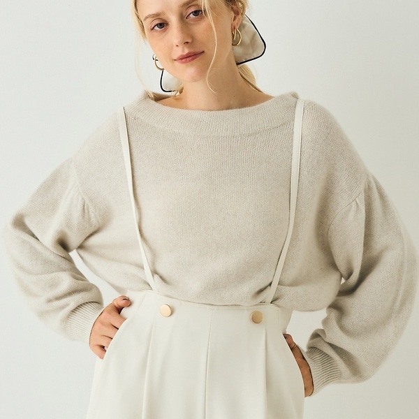 ルージュ・ヴィフ ラクレ（Rouge vif la cle）/ラクーン混パフスリーブニットプルオーバー