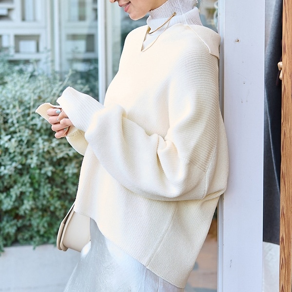 ルージュ・ヴィフ ラクレ（Rouge vif la cle）/衿付片畦ニットプルオーバー